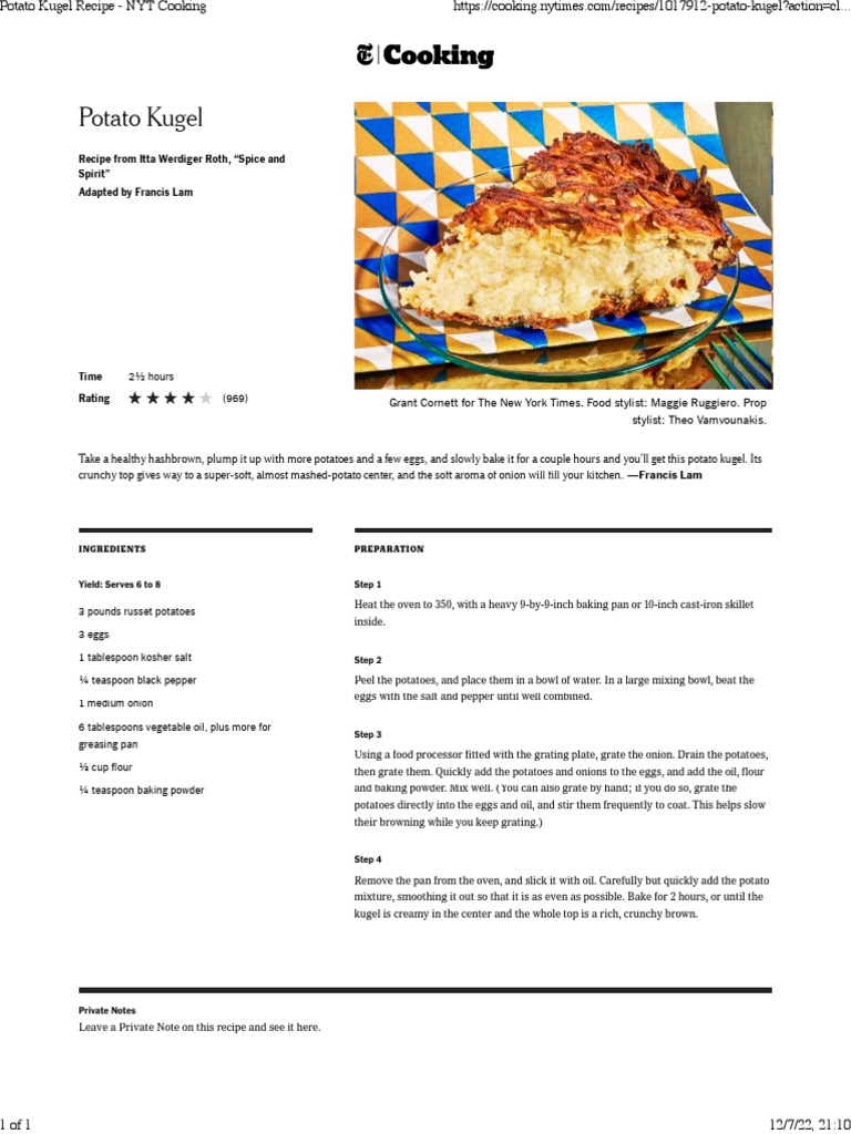 Potato Kugel Recipe - NYT Cooking | PDF | Potato | Baking
