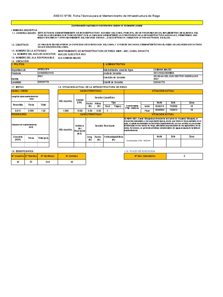 Ficha Tecnica Amir 4801 - Sihuayta. | PDF | Riego | Geografía Física