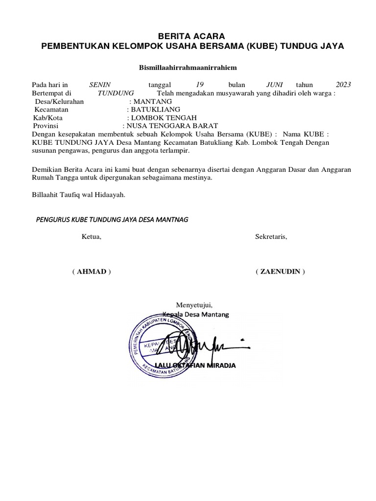 bERITA aCARA KUBE | PDF