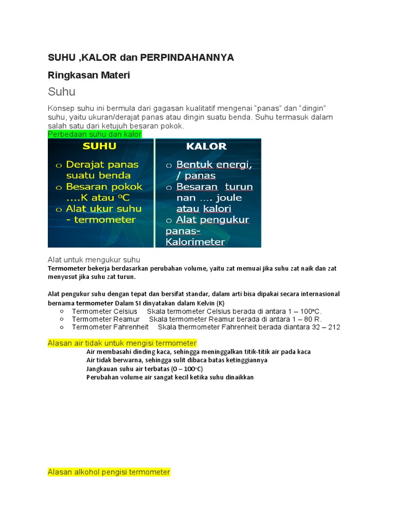 Handout Suhu Dan Kalor | PDF | Sains & Matematika