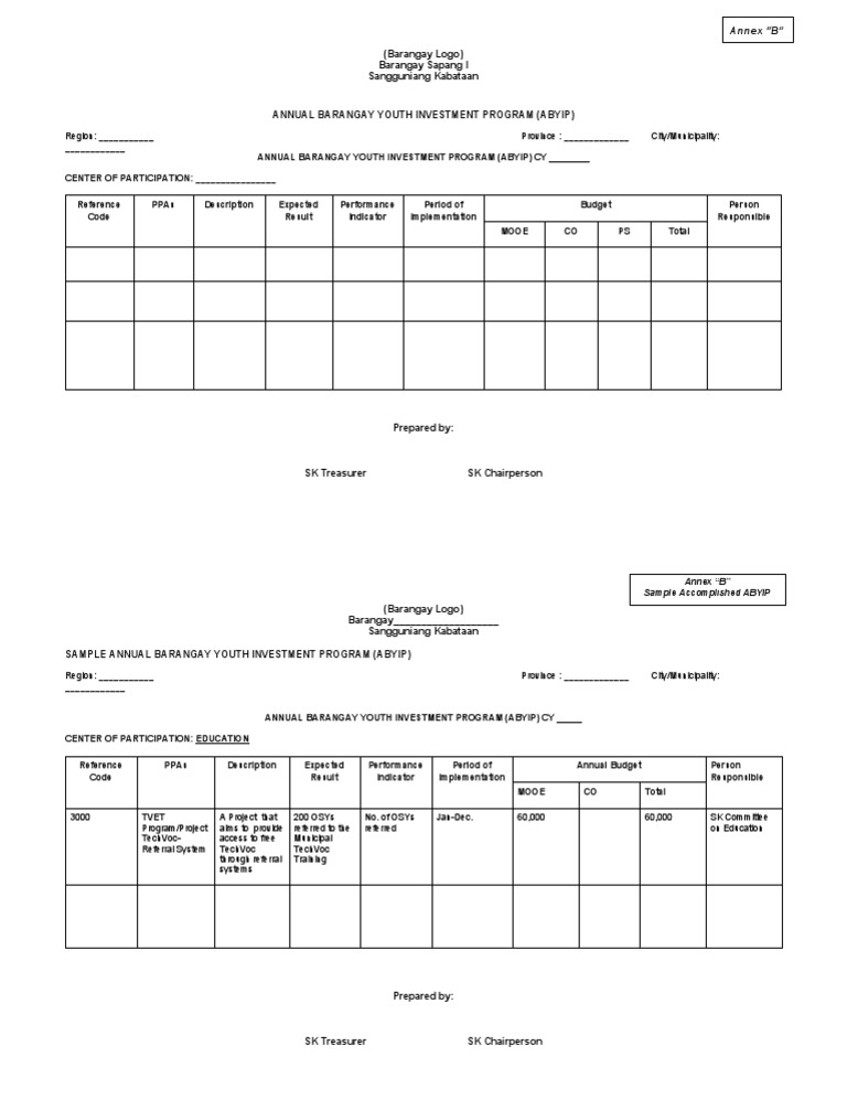 SK Full Disclosure Board Sample Template | PDF | Youth | Government