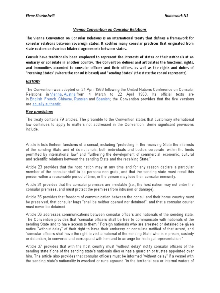 Vienna Convention On Consular Relations | PDF | Consul (Representative ...
