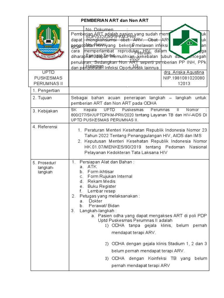 SOP PEMBERIAN ARV, TPT, DAN IO Perum2 | PDF