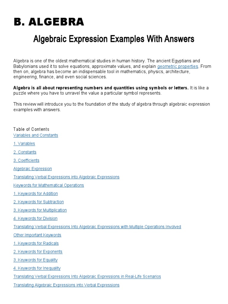 ALGEBRA | Download Free PDF | Division (Mathematics) | Exponentiation
