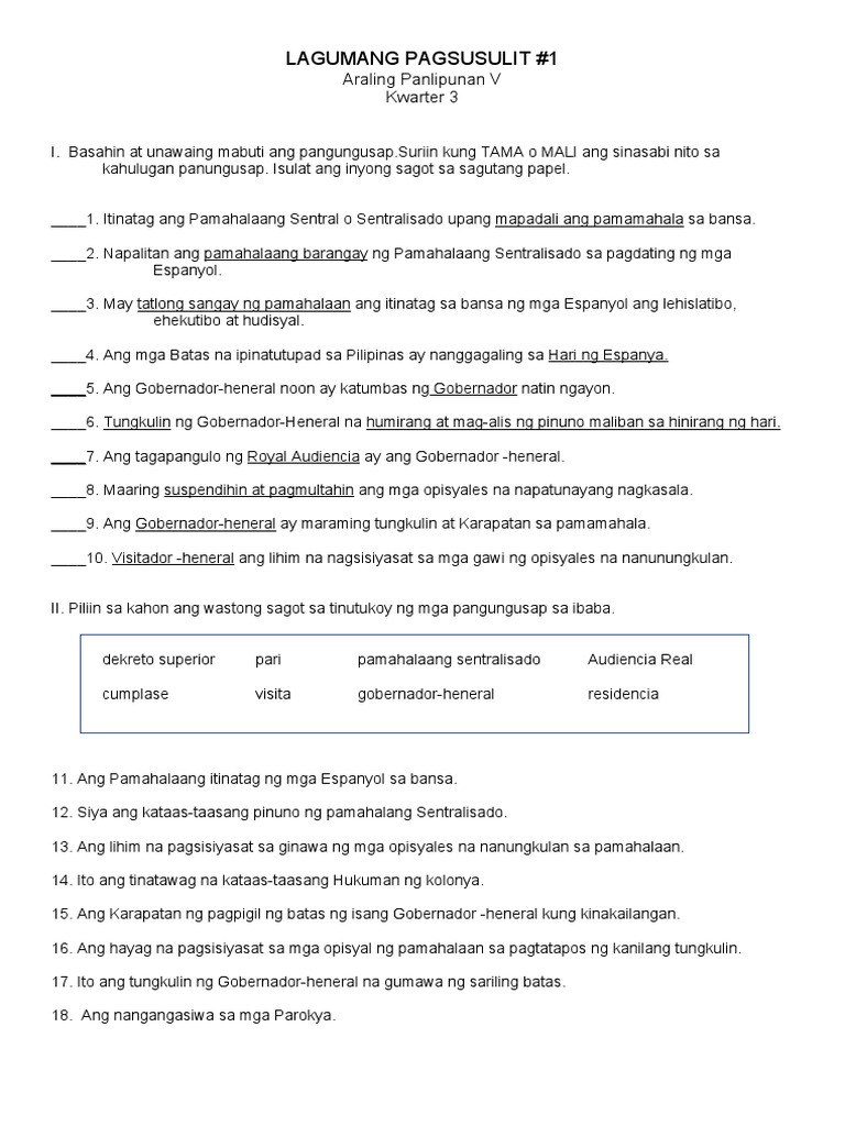 Ap Q3 Lagumang Pagsusulit | PDF
