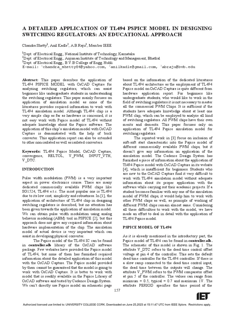 A Detailed Application of TL494 PSPICE MODEL in Designing Switching ...