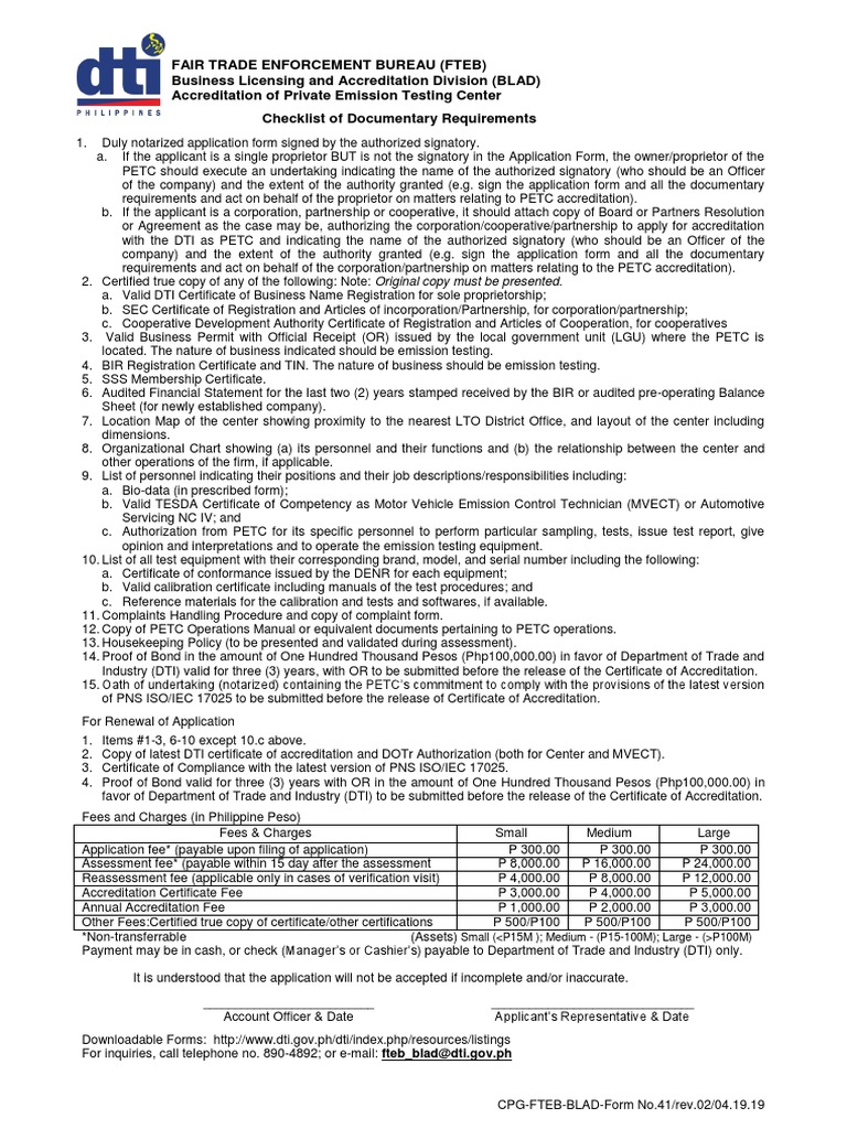PETC Accreditation Requirements Checklist | PDF | Economies | Business