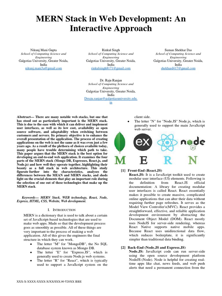 MERN STACK: An Alternative Approach | PDF | Web Application | World Wide Web