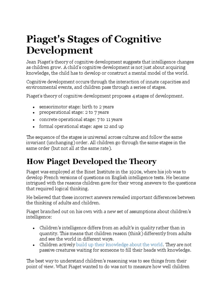 Piaget Theory | PDF | Schema (Psychology) | Cognitive Development