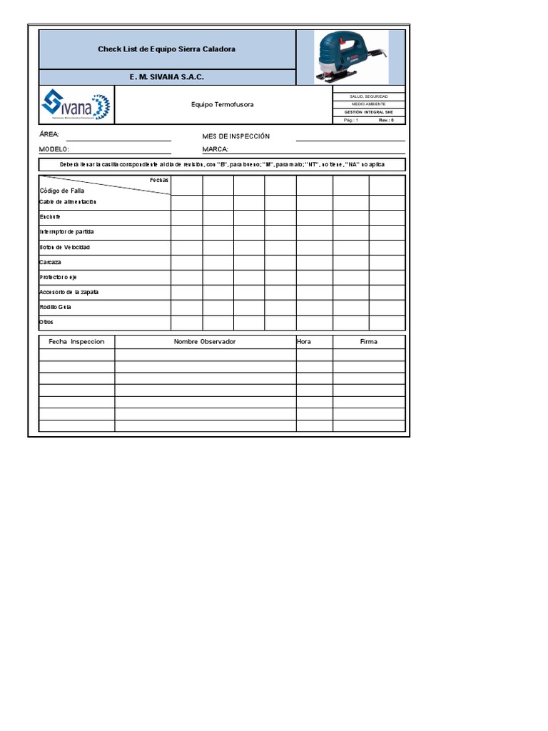 Ckeck List Sierra Caladora | PDF