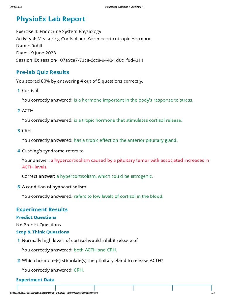 Physioex Exercise 4 Activity 4 Pdf Adrenocorticotropic Hormone