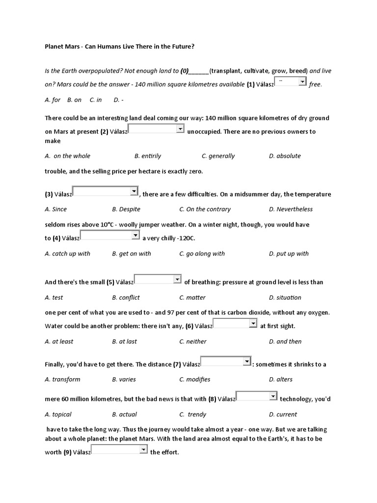 C1. Mock Exam | PDF | Coffeehouse | Mars
