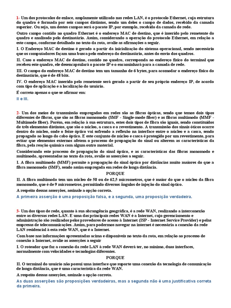 Resumo de Provas Apols 1 e 2 e Prova Prática Redes Computadores Uninter | PDF | Rede de ...