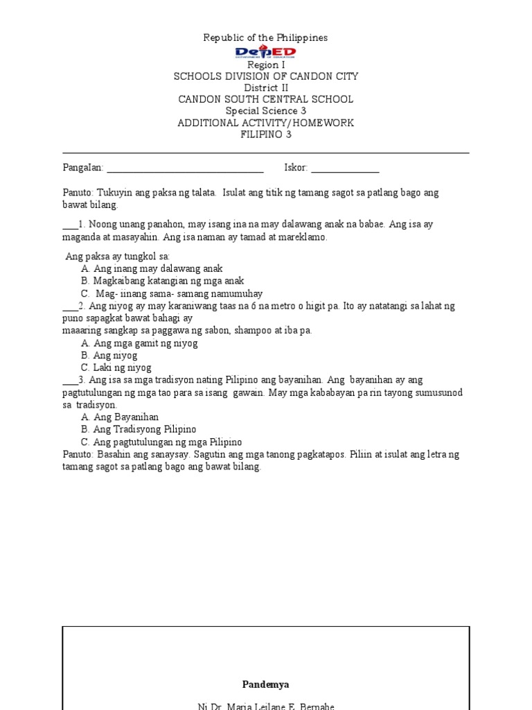 Additional Activity in Filipino | PDF Additional Activity in Filipino | PDF