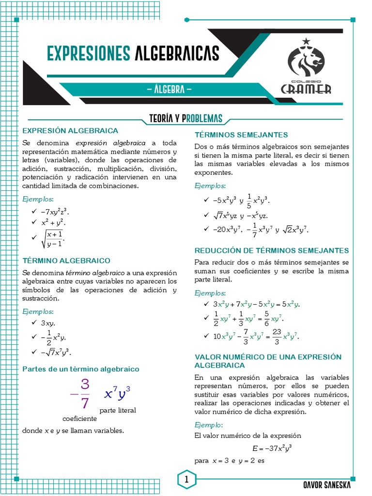 01. Expresiones algebraicas | PDF | Álgebra abstracta | Aritmética