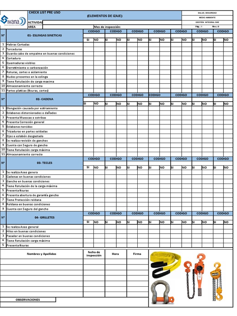 Check List de Elementos de Izaje | PDF