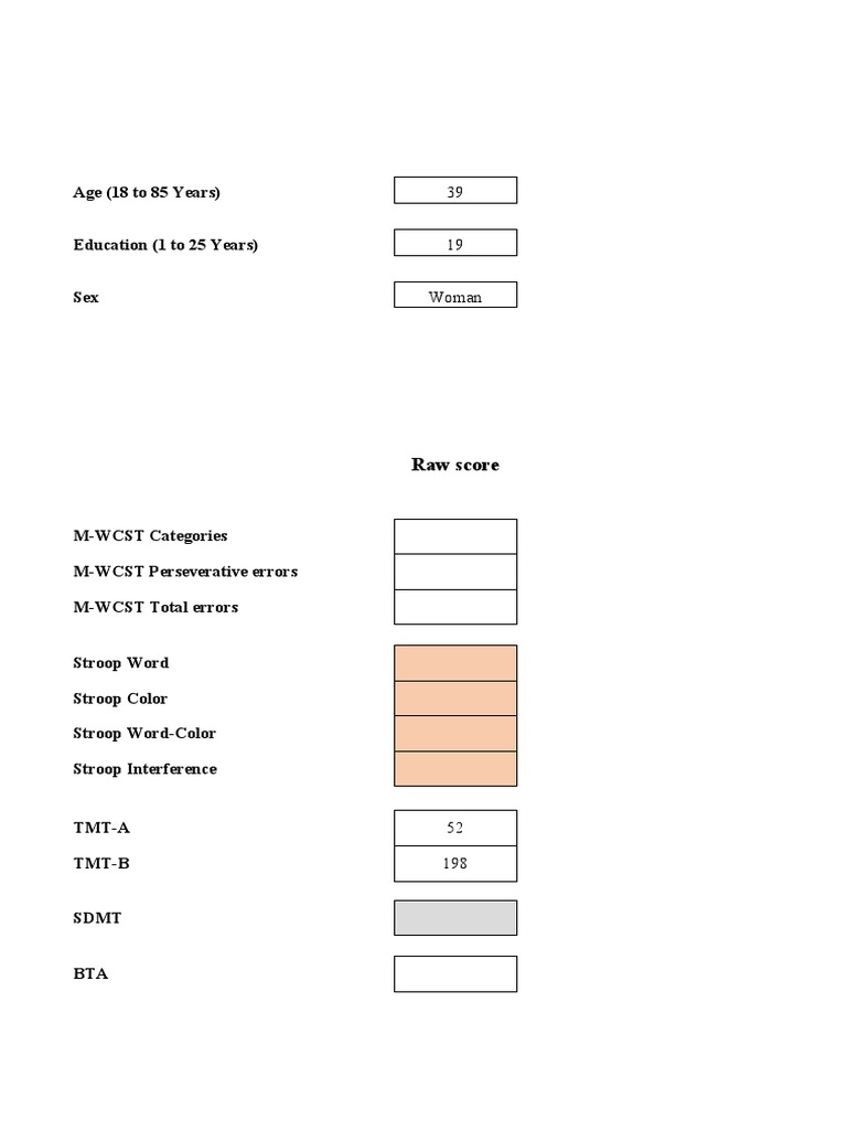 Calculadora TMT, Stroop, M-WCST, SDMT, BTA Ecuador | PDF | Brain ...