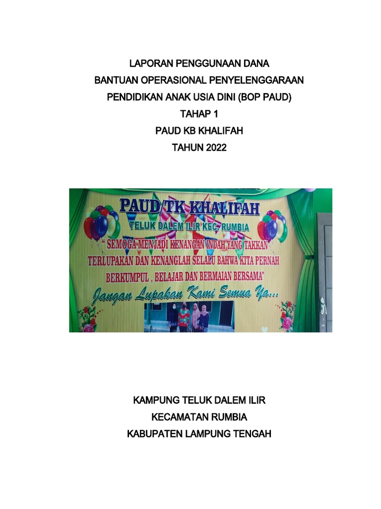 Laporan (SPJ) Bop TK KB Khalifah Teluk Dalem Ilir Tahap 1 2022 | PDF