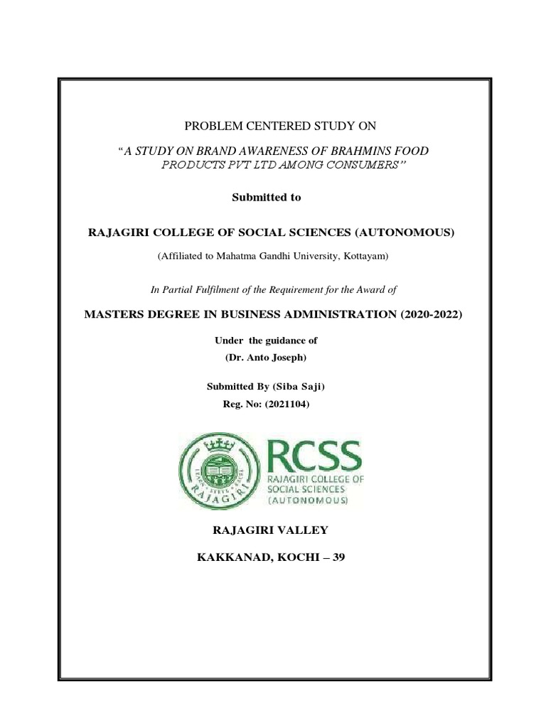 Mba Problem Centered Study Cover Pages Format | PDF | Master Of ...