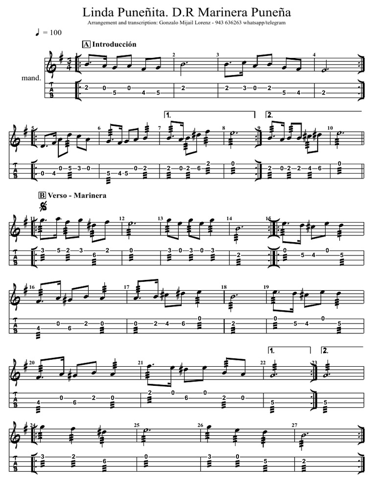 Verso Piano Arrangement for Marinera | PDF