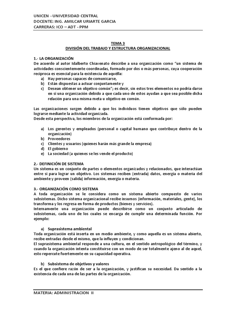 Dosier Tema 3 Admi Ii PDF | PDF | Division de trabajo | Sistema