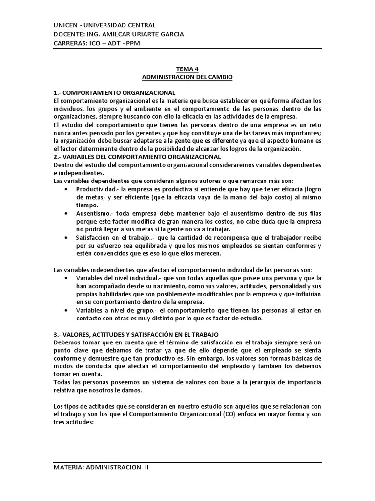 Dosier Tema 4 Admi Ii PDF | PDF | Aprendizaje | Comportamiento organizacional