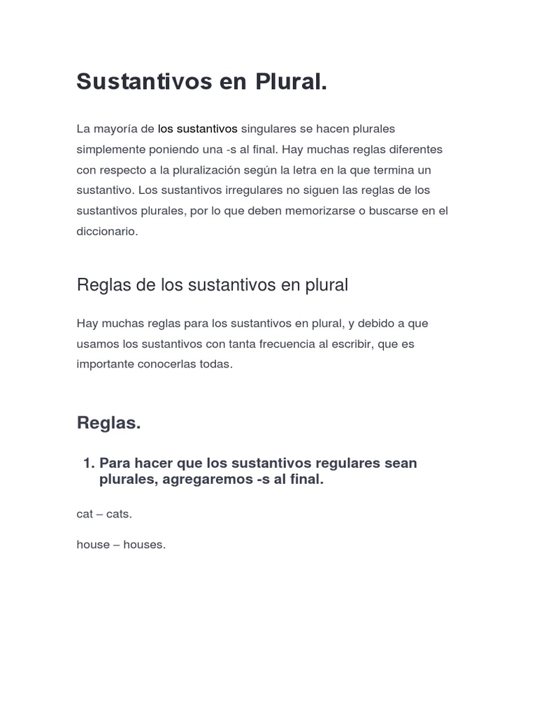 Reglas de Pluralización de Sustantivos | PDF | Plural | Relaciones ...