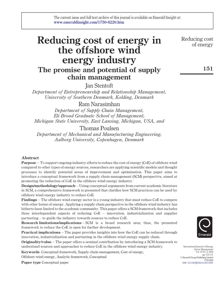 Reducing Cost of Energy in The Offshore Wind Energy Industry | PDF ...