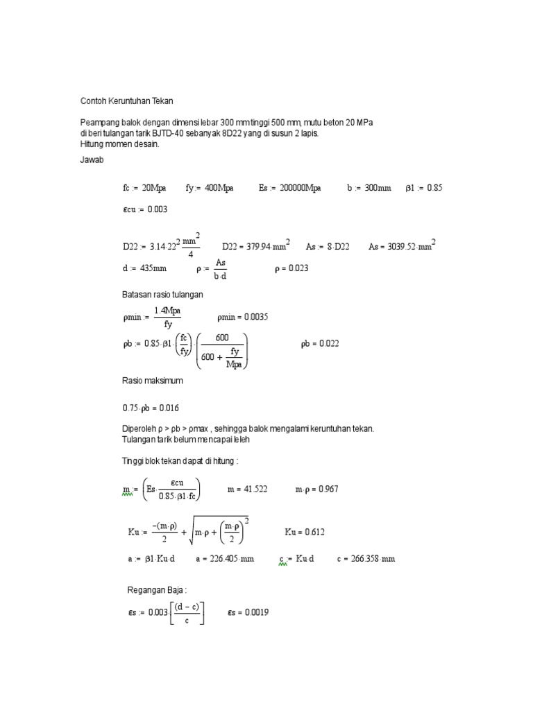 M4.Contoh Soal 3 Tulangan Tunggal | PDF