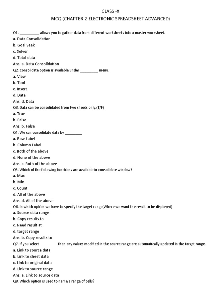 Spreadsheet Mcqs | PDF | Spreadsheet | Hyperlink