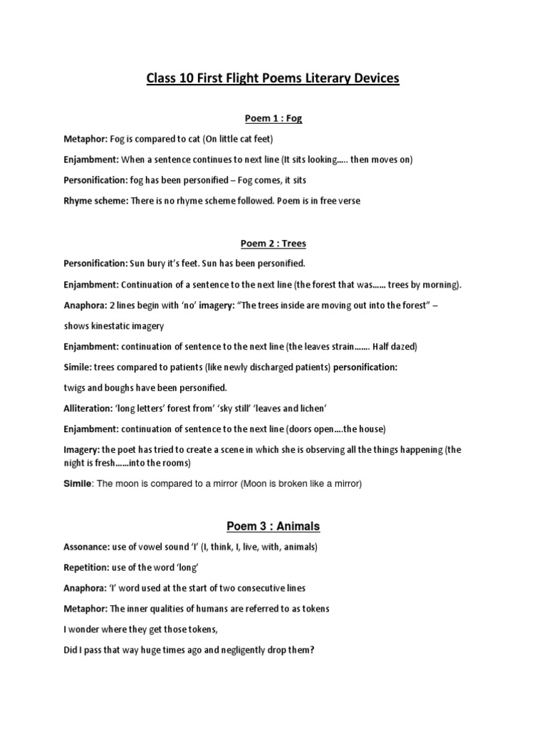 Class 10 First Flight Poems Literary Devices Download Free PDF