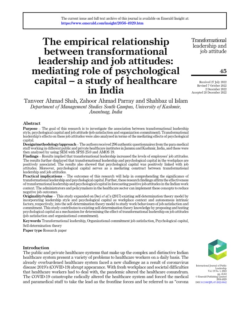 The Empirical Relationship Between Transformational Leadership and Job ...