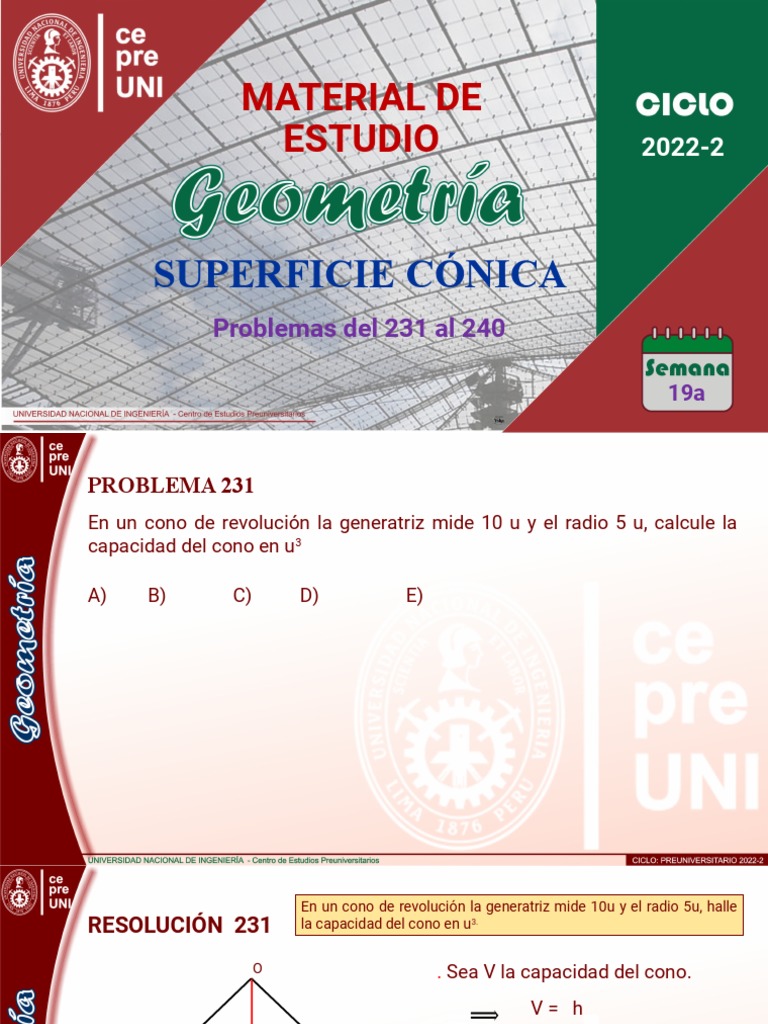 Pre 231-250 Cono y Tronco de Cono Semana 19a Resolución | PDF | Geometría euclidiana | Formas ...