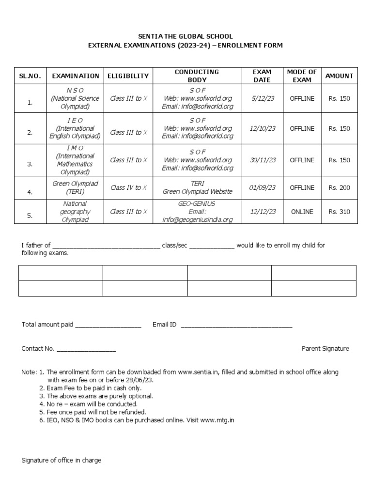 External Examination Enrollment Form23-24 | PDF