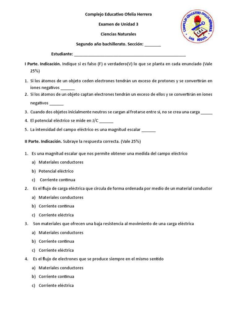 Examen Unidad 3 | PDF | Electricidad | Corriente eléctrica