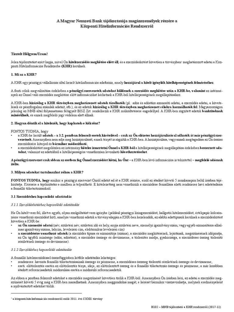 MNB Tájékoztató A KHR Ről | PDF