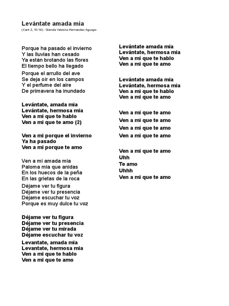 Levantate Amada Mia Letra | PDF