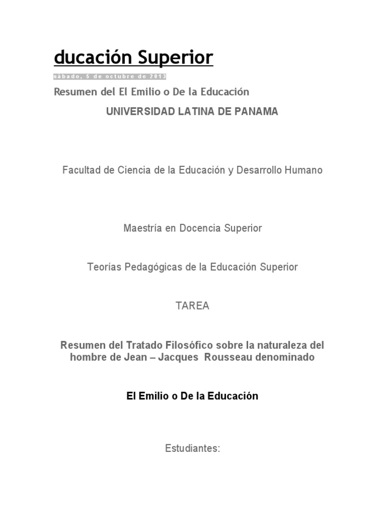 El Emilio | PDF | Emile, o sobre educación | Jean-Jacques Rousseau
