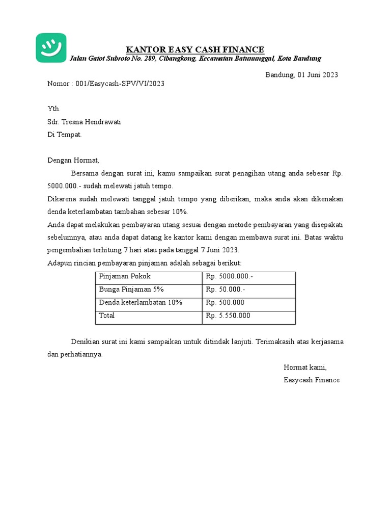 Surat Penagihan Easycash | PDF