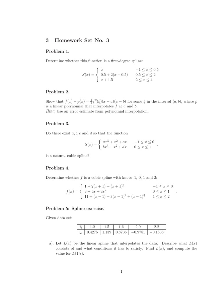 3 Homework Set No. 3: Problem 1 | PDF | Spline (Mathematics) | Algorithms