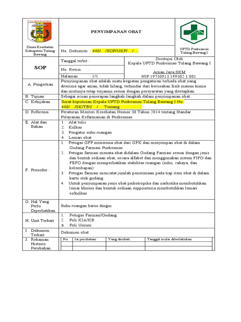 Sop Penyimpanan Obat Pdf