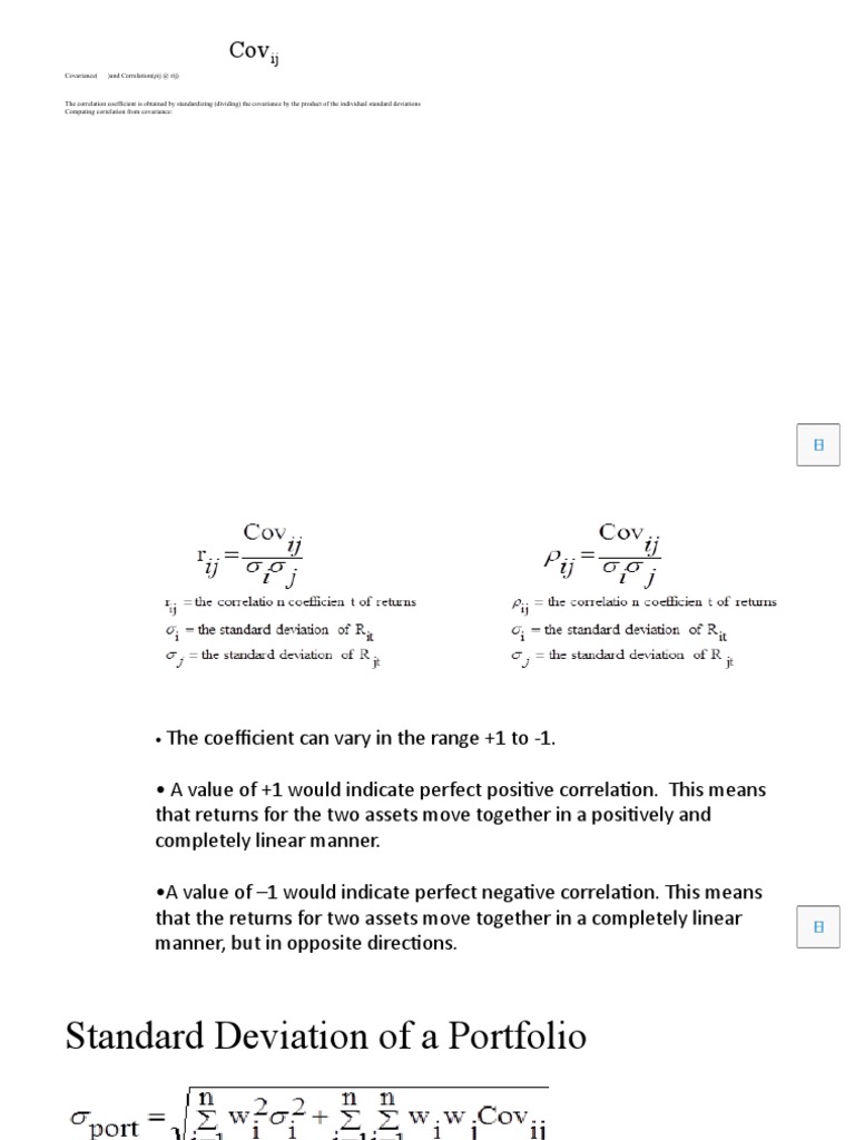 Risk And Return Correlation Covariance Pdf