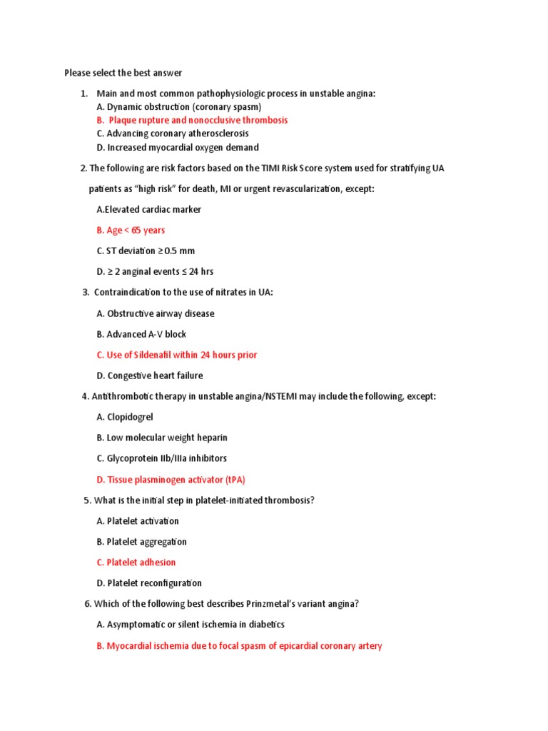 Cardio Quiz Answer Key | PDF | Myocardial Infarction | Heart Failure