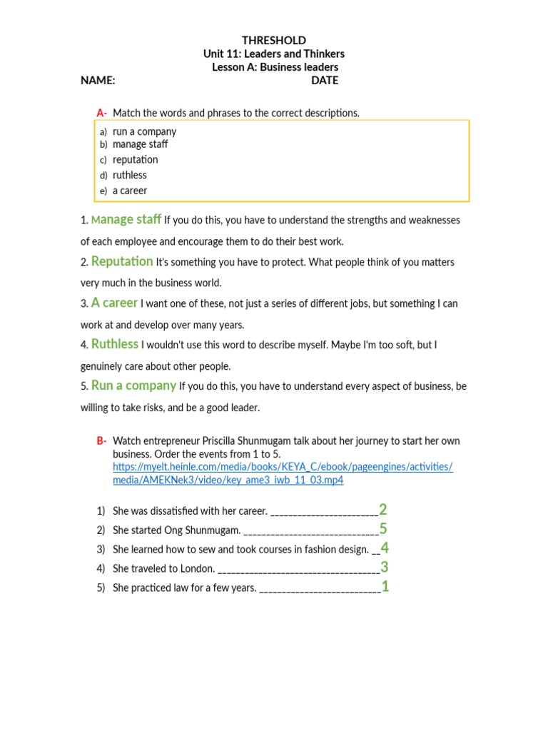 TASK 1 LESSON 11A VOCABULARY | PDF