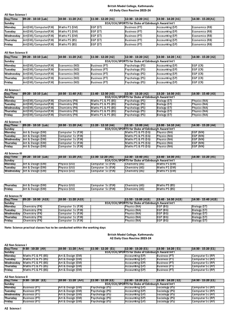Class Routine 2023-24 Amendment III | PDF | Science