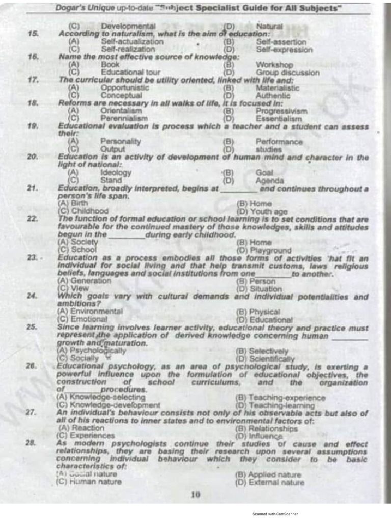 Secondary School Teacher (SST) MCQs | PDF