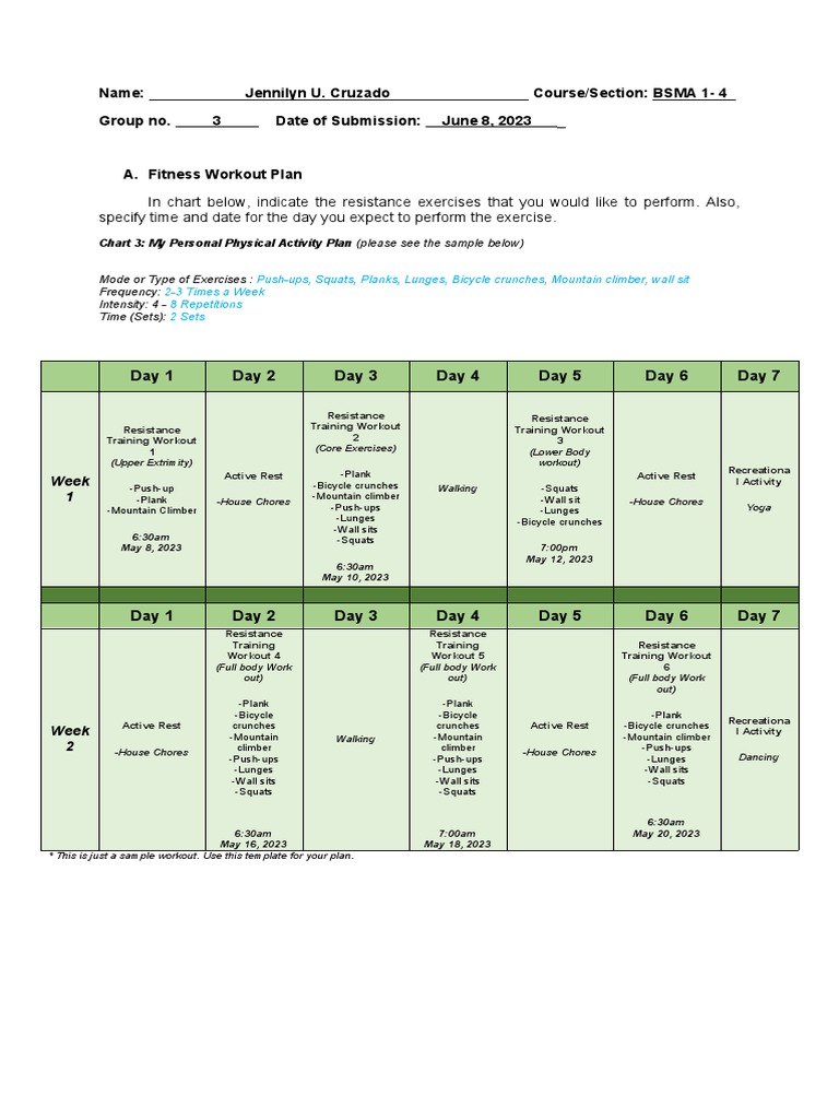 Resistance Training WORKOUT PLAN | PDF | Strength Training | Physical ...