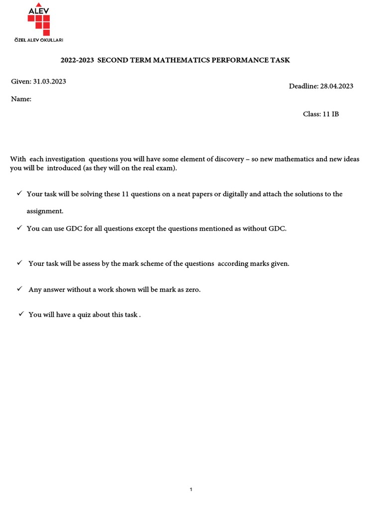 11 Ib Mathematics Second Term Performance Pdf Function Mathematics Trigonometric Functions