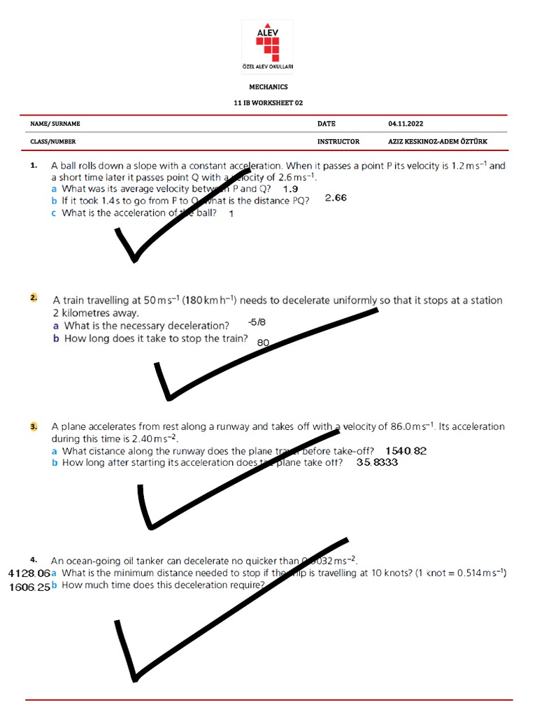 IB Mechanics Worksheet 02 | PDF