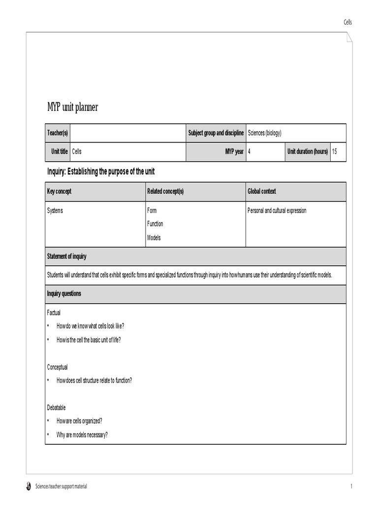 Unit Planner - Biology - e | PDF | Cell (Biology) | Educational Assessment